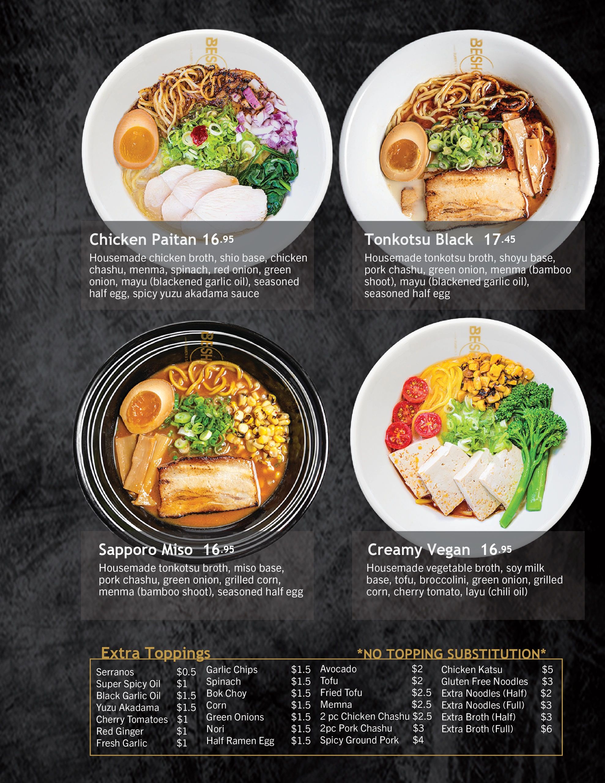 East Village Ramen Menu - Order Online at BESHOCK Ramen